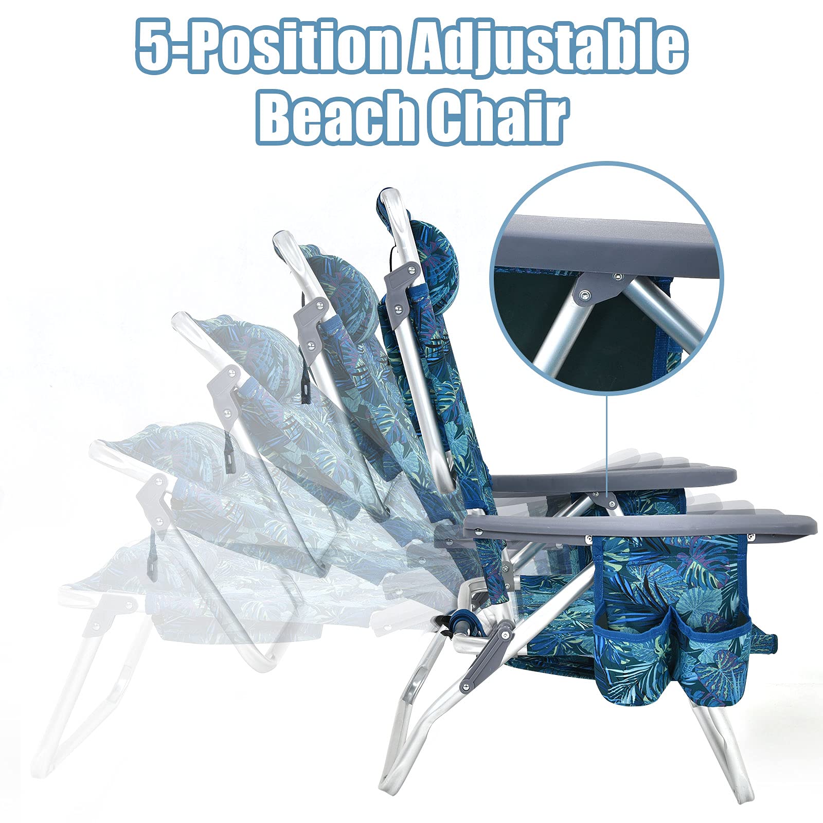 Giantex Folding Camping Chair 3 PCS Beach Chair and Aluminum Table Set, Patio Sling Chairs with 5 Adjustable Position, Backpack Lawn Chair for Fishing, Travelling Sunbathing Chairs Set