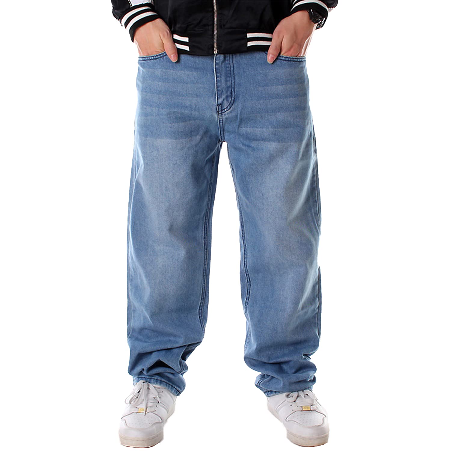 EnllerviiD Men's Relaxed Fit Classic Jeans - Loose Fashion Baggy Comfort Plain Hip Hop Denim Pants 022-34