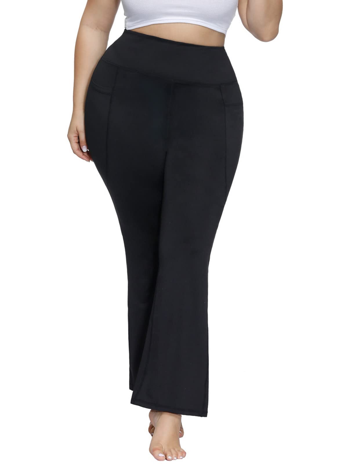 Hanna Nikole Workout Pants with Pockets High Waist Yoga Pants for Women Plus Size 24W Black