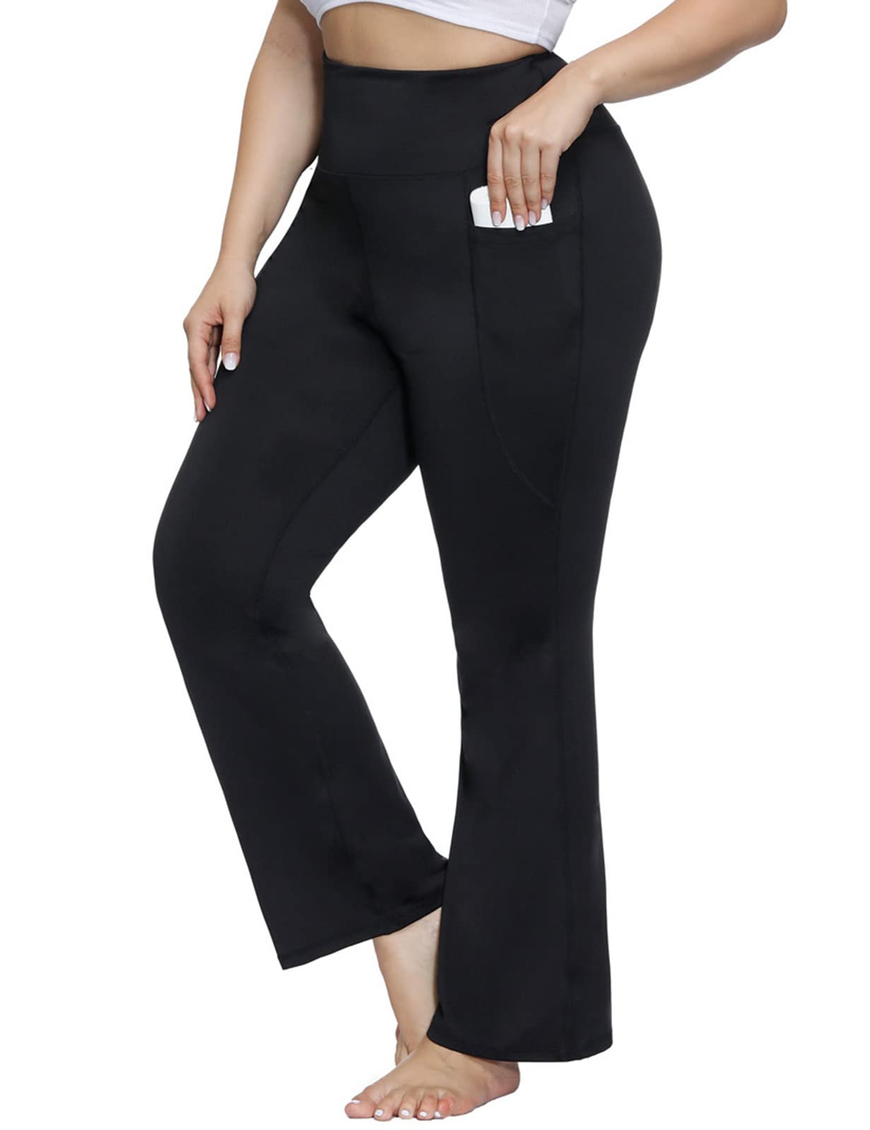 Hanna Nikole Workout Pants with Pockets High Waist Yoga Pants for Women Plus Size 24W Black