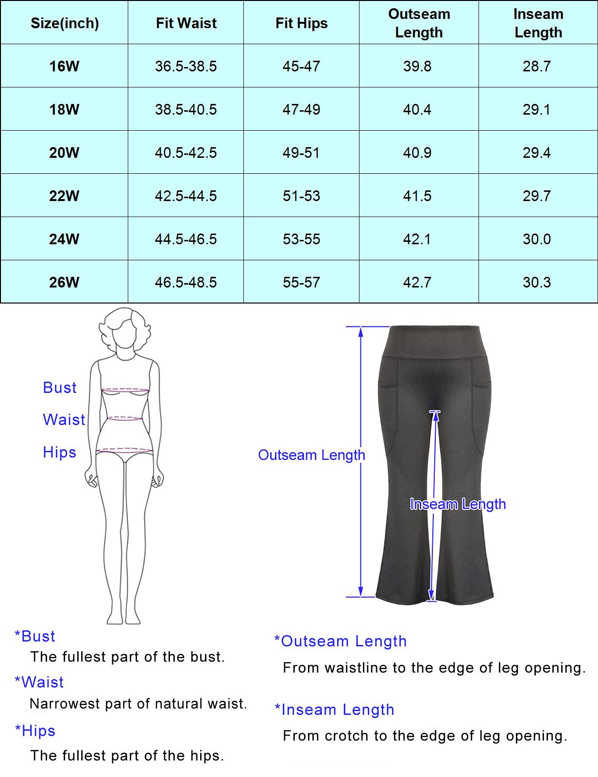 Hanna Nikole Workout Pants with Pockets High Waist Yoga Pants for Women Plus Size 24W Black