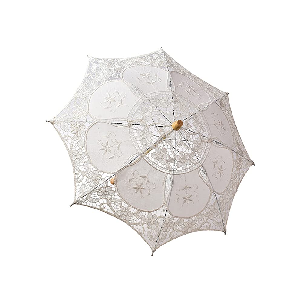 Glitterstar Vintage Lace Parasol Wedding Bridal Umbrella Photograph Parasol with Wooden Handle Photo Props Lady Costume Accessory Christmas Party Decoration, 17.7inch