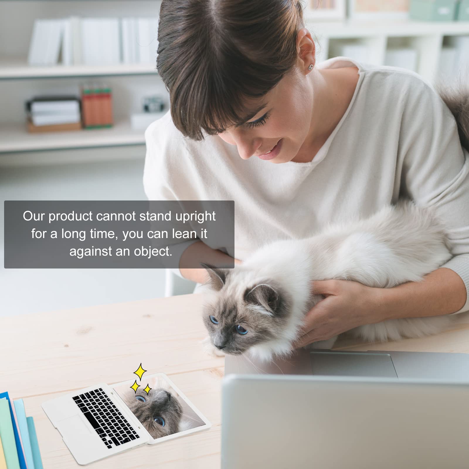 Jetec Mini Cat Laptop Toy Pocket Mirror Cat Laptop 3.7 x 2.5 Inch Tiny Fake Computer Compact Mirror for Dollhouse Pet Travel Makeup Decoration(White)