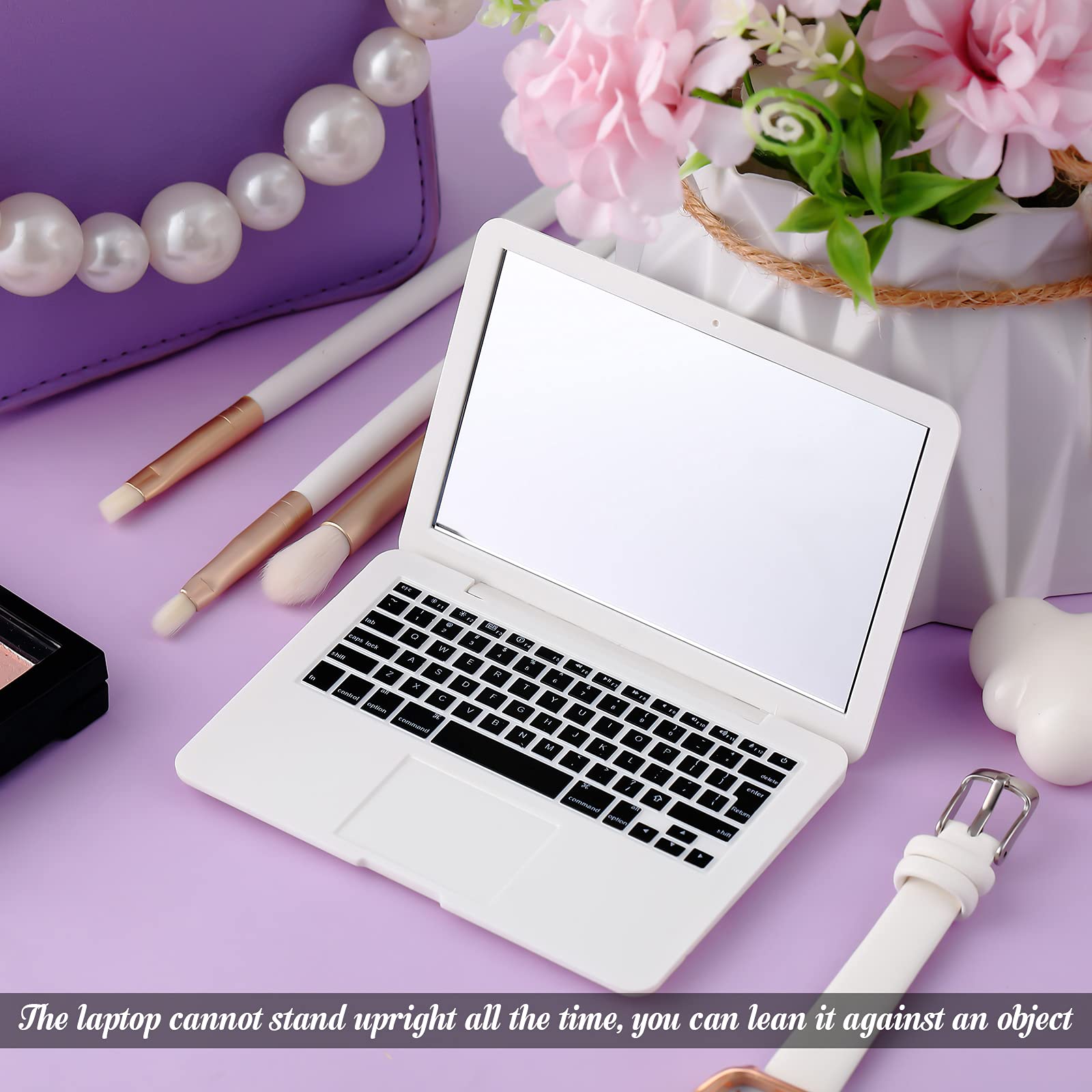 Jetec Mini Cat Laptop Toy Pocket Mirror Cat Laptop 3.7 x 2.5 Inch Tiny Fake Computer Compact Mirror for Dollhouse Pet Travel Makeup Decoration(White)