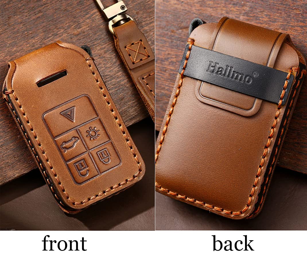 ontto 6-button Key Fob Cover for Volvo Premium Leather Key Protector Black