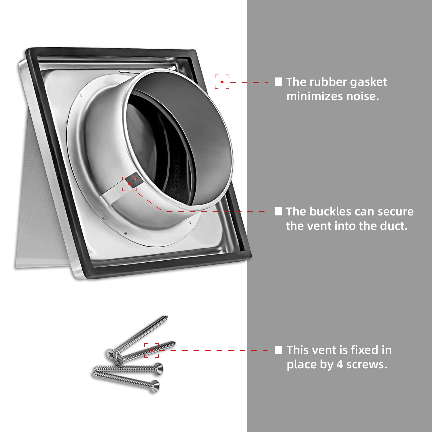 FRESH SPEED 6-Inch External Extractor Wall Vent Cushioned Non Return Flap