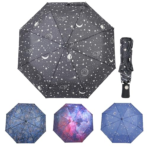LFLFWY Compact Windproof Travel Umbrella- Large Light Automatic Open&Close Umbrellas for Rain,Triple Canopy Vented Portable Umbrellas for Men Women ,Strong Wind Resistant Folding Umbrella 10 Ribs (Starry Sky)