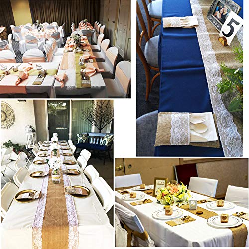 Honbay 12PCS Burlap Lace Knifes Forks Napkin Silverware Bags Utensil Cutlery Holders for Party Wedding (8 x 4 Inch)