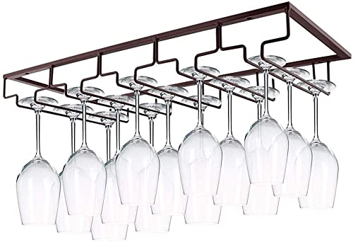 Wine Glass Shelf, Upside-down Home Goblet Iron Art Shelf, Wine Glass Hanging Storage Rack(Brown, 5 Rows 1 Pack)