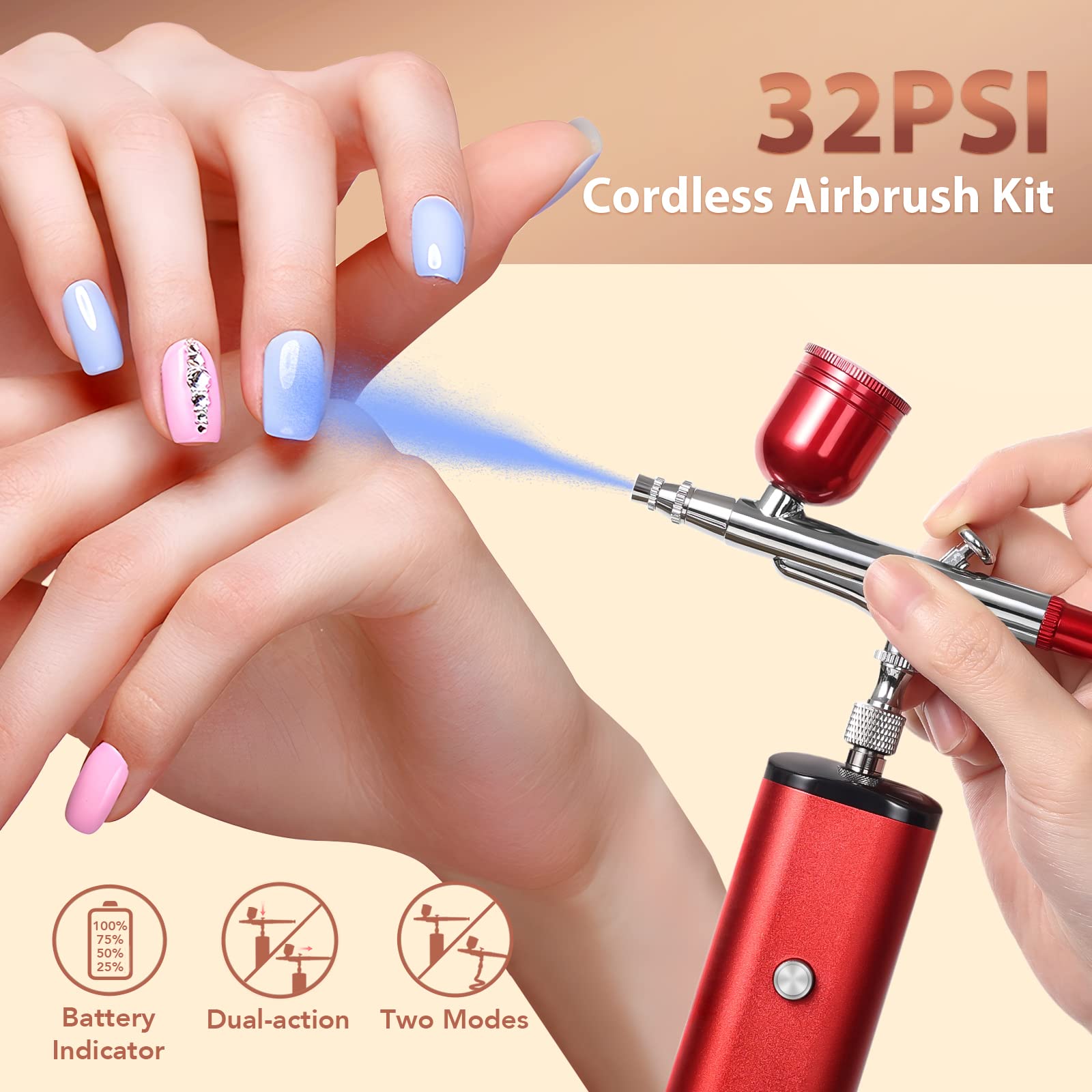 Airbrush Kit with Compressor, 32PSI Handheld Mini Air Brush Gun Set, Portable High Pressure Air Brushes for Painting, Tattoo, Nail Art, Mode, Makeup, Cake, Barber