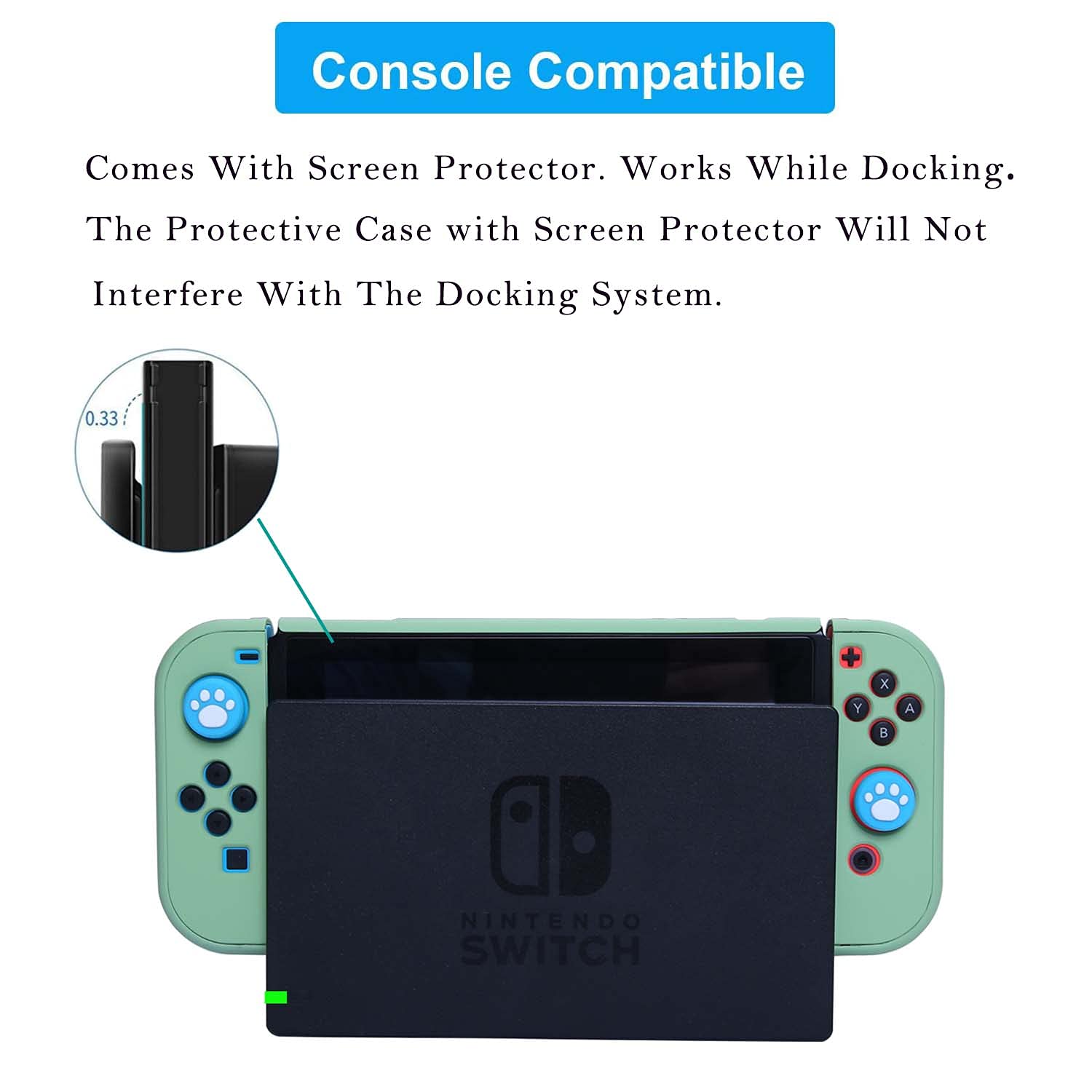 Dockable Case for Nintendo Switch - COMCOOL 3 in 1 Protective Cover Case for Nintendo Switch and Joy-Con Controller with Screen Protector and Thumb grips - Tea Green