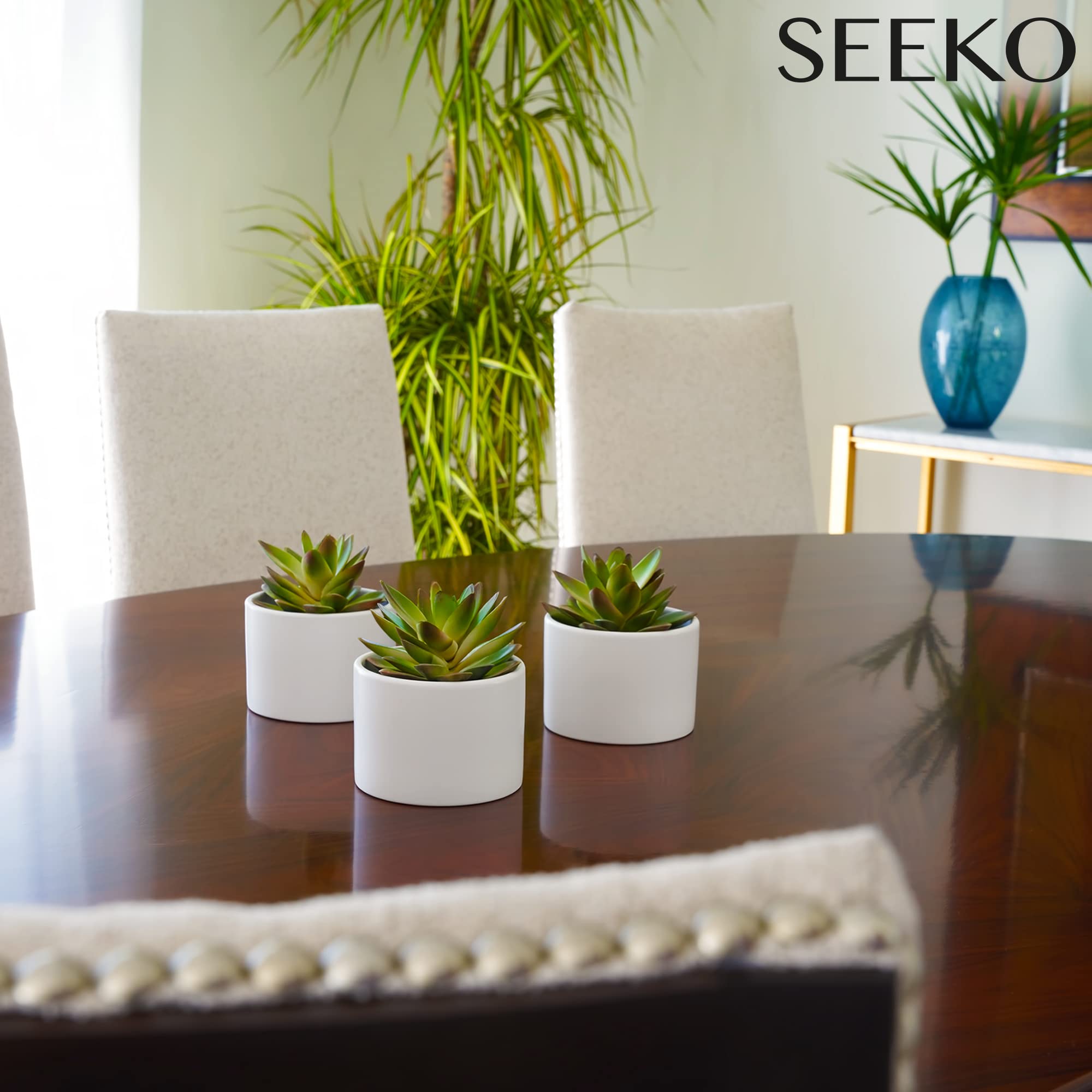 Small Fake Succulents (3 Pack) - Potted Faux Plants for Modern Home, Dorm, Bathroom, Shelf, Laundry Room or Coffee Table Decor for Indoor Use