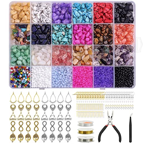 Rired 27 Stone Beads for Jewelry Making Kit, Irregular Natural Gemstones Healing Crystal Loose Rocks Beads with Bracelet Earrings Making Supplies