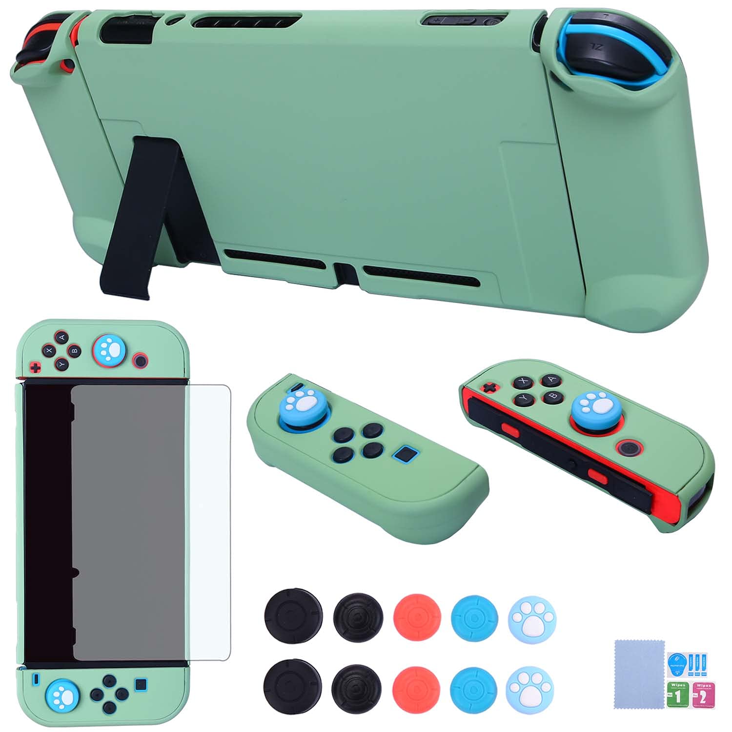 Dockable Case for Nintendo Switch - COMCOOL 3 in 1 Protective Cover Case for Nintendo Switch and Joy-Con Controller with Screen Protector and Thumb grips - Tea Green