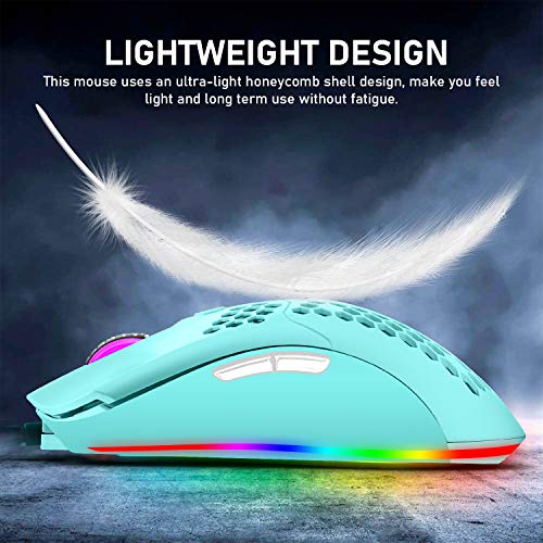 60% Mechanical Gaming Keyboard and Mouse Combo with Mini Ergonomic Anti-ghosting 68Key Multi Backlight 6400DPI Green Honeycomb Mice Type-C Wired for PC Mac Gamer Office Typist(White Blue/Blue Switch)