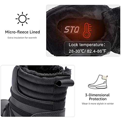 STQ Women Lightweight Winter Walking Boots Suede Insulated Hiking Booties Non-slip with Zipper Black 10