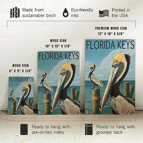Lantern Press 6x9 Inch Wood Sign, Ready to Hang Wall Decor, Florida Keys, Florida, Brown Pelican