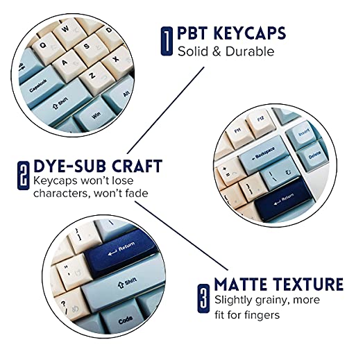 AHHC PBT Keycaps, Japanese Custom Keycaps, XVX Profile Keycaps Full Set for Cherry MX Switches Mechanical Keyboards, Thick Keyboard Keycaps with Key Puller (Blue)