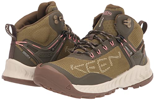 KEEN Women's NXIS Evo Mid Height Waterproof Fast Packing Hiking Boots, Olive Drab/Silver Birch, 10