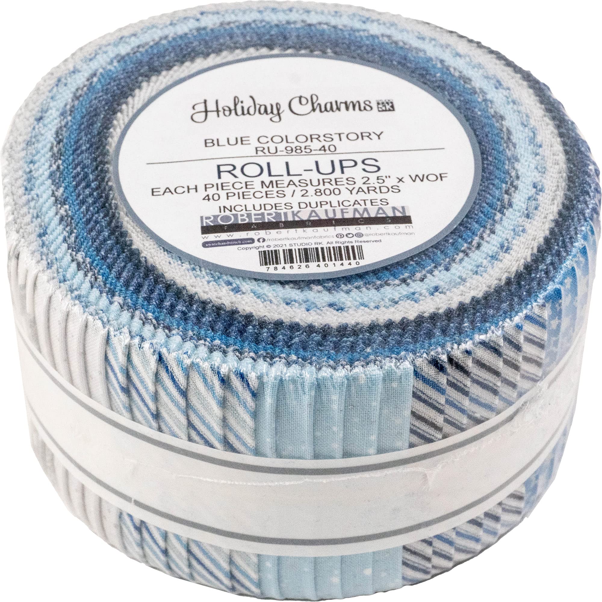 Robert Kaufman Kaufman Holiday Charms 2.5''Roll Ups 40pcs, Blue/Silver