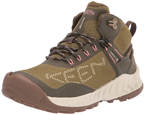 KEEN Women's NXIS Evo Mid Height Waterproof Fast Packing Hiking Boots, Olive Drab/Silver Birch, 10