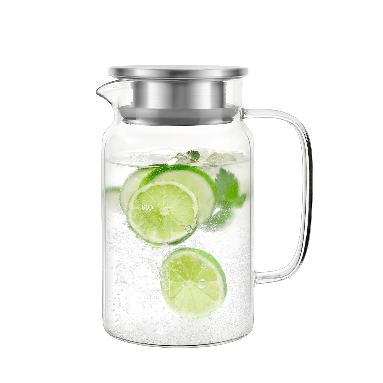 VUCCHINI Glass Pitcher With Lid 27 Ounces /800 ml- Juice Milk Cold Carafe and Iced Tea Pitcher Jug for Juice, Coffee, Tea, Milk, Homemade Beverage