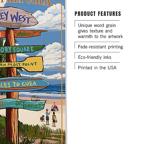 Lantern Press 6x9 Inch Wood Sign, Ready to Hang Wall Decor, Key West, Florida, Conch Republic, Destination Signs,