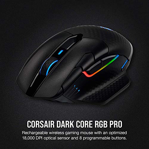 Corsair Dark Core RGB Pro, Wireless FPS/MOBA Gaming Mouse with SLIPSTREAM Technology, Black, Backlit RGB LED, 18000 DPI, Optical,CH-9315411-NA (Renewed)
