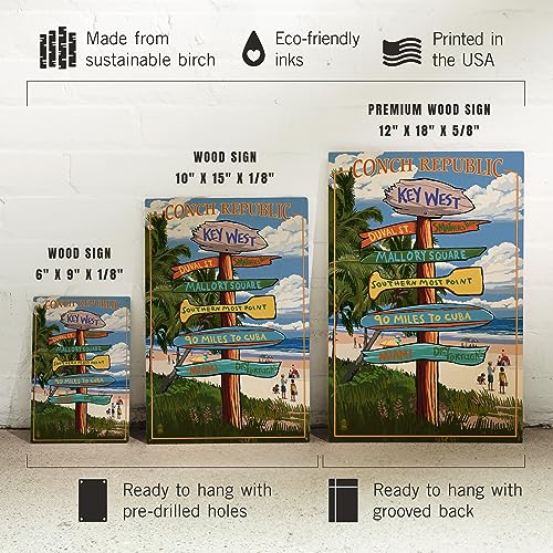Lantern Press 6x9 Inch Wood Sign, Ready to Hang Wall Decor, Key West, Florida, Conch Republic, Destination Signs,