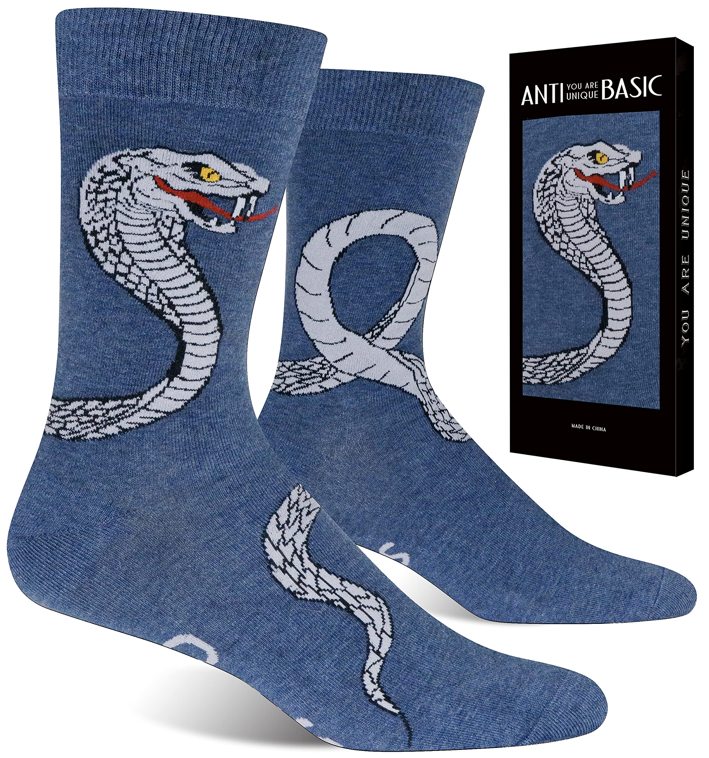 ANTI BASIC Novelty Crew Vintage Car Socks Gift for Retired Old Men(fits men shoe size 7-12)(snake)