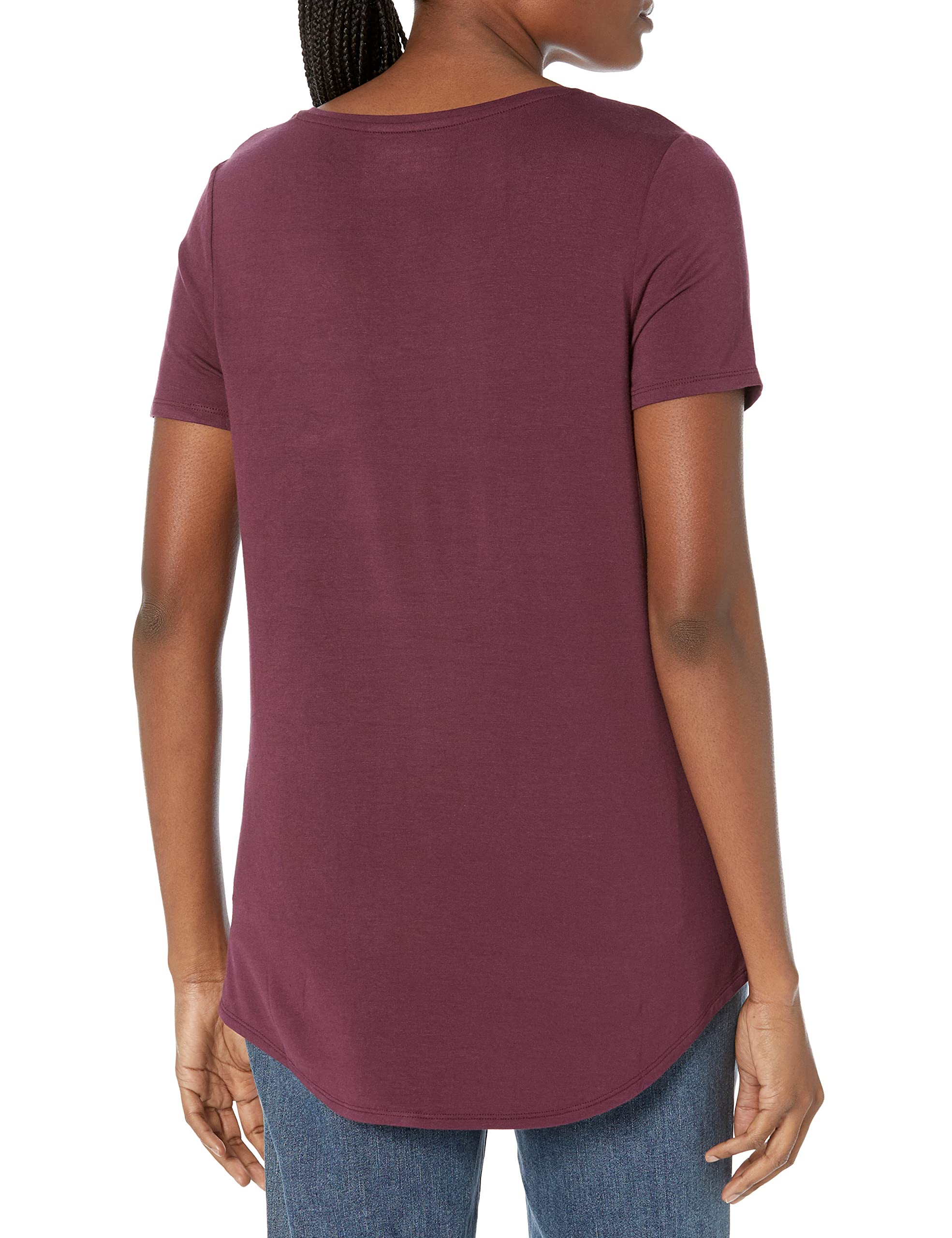 Amazon Essentials Women's Relaxed-Fit Short-Sleeve V-Neck Tunic (Available in Plus Size), Burgundy, Large
