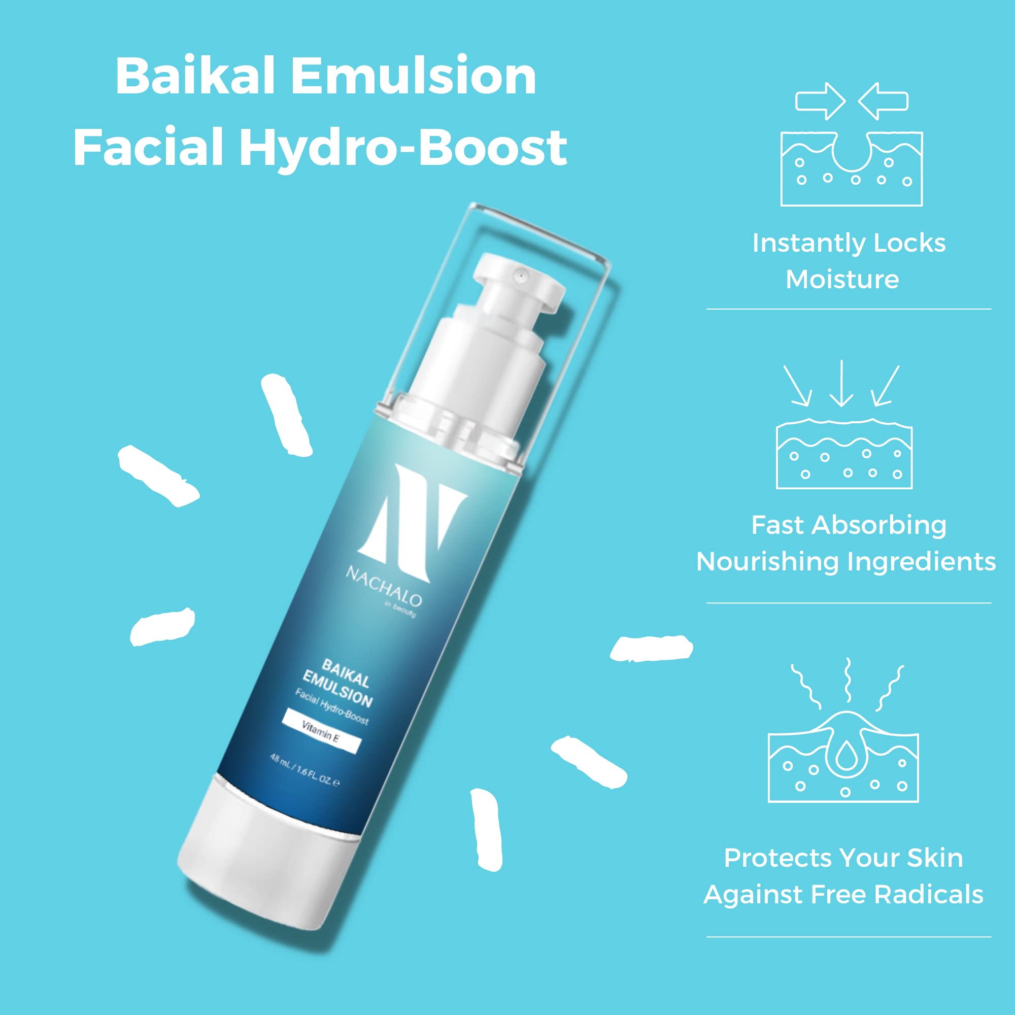 Sensitive Skin Hydrating Face Moisturizer - Baikal Water & Vitamin E Soothing Emulsion, 48mL/1.6oz, Non-Sticky, Anti-Redness, Vegan, for All Skin Types.
