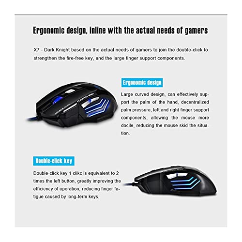 JIE. 7 Key Wired Mouse Color RGB Breathing lamp E-Sports no Sound Game Mouse Suitable for PC/Laptop Desktop Compatible with Vista / Windows7, 8, 10 / Mac (Color : Black)