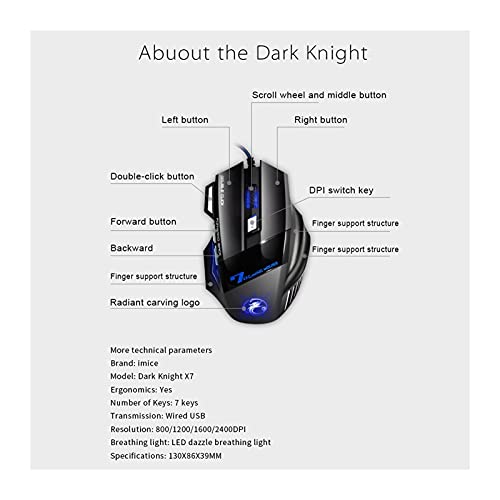 JIE. 7 Key Wired Mouse Color RGB Breathing lamp E-Sports no Sound Game Mouse Suitable for PC/Laptop Desktop Compatible with Vista / Windows7, 8, 10 / Mac (Color : Black)