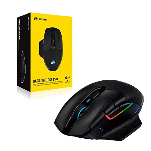 Corsair Dark Core RGB Pro, Wireless FPS/MOBA Gaming Mouse with SLIPSTREAM Technology, Black, Backlit RGB LED, 18000 DPI, Optical,CH-9315411-NA (Renewed)