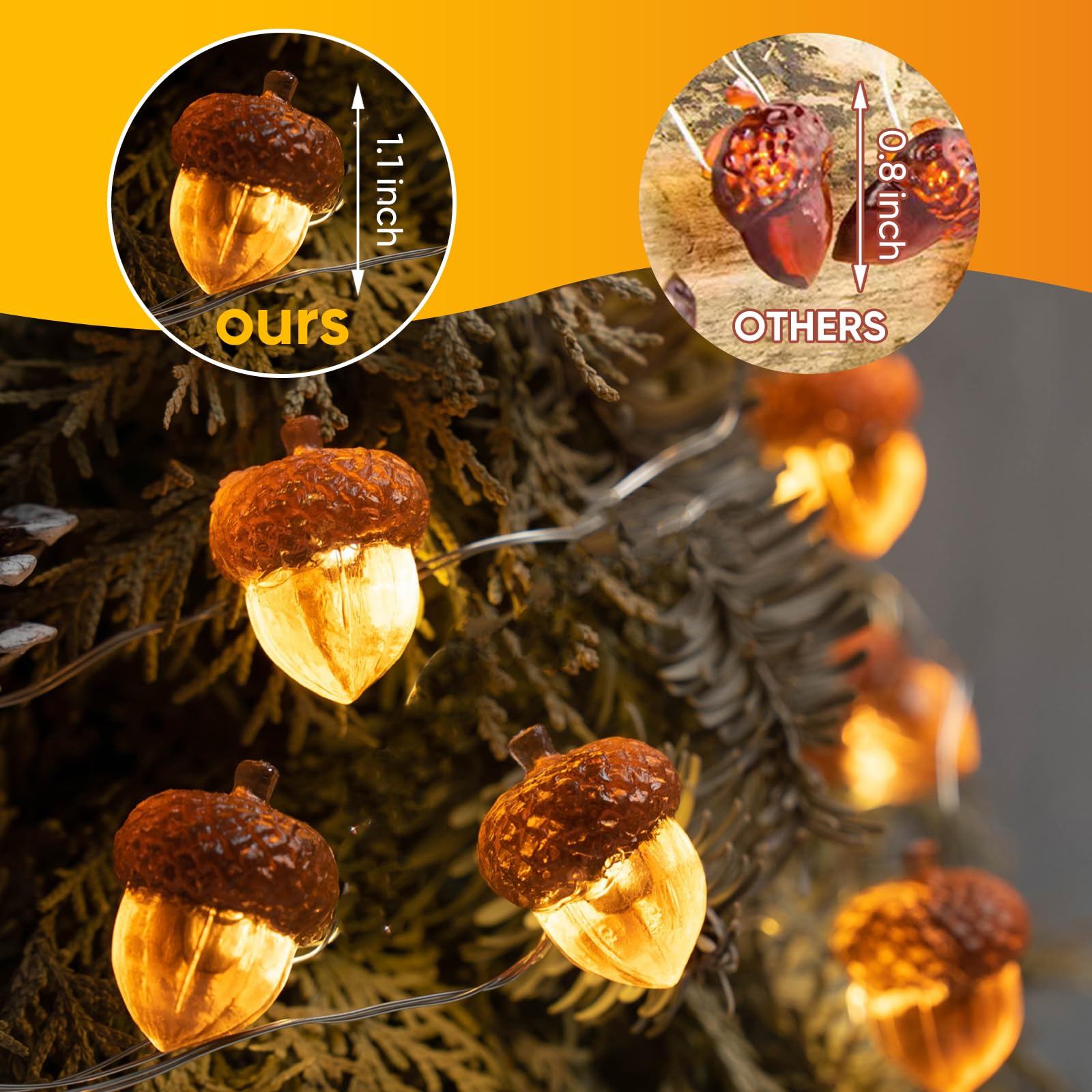 3D Acorn Fall Decorations String Lights, Full Size Acorn Christmas Theme 10 feet 30 LEDs 8 Twinkle Modes with Remote for Autumn Harvest Kitchen Baby Shower Thanksgiving Party Home Garden Wreath