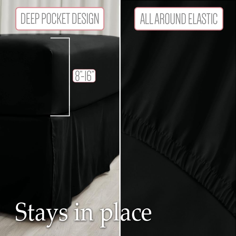 lalaLOOM Full Bed Sheet Set, Soft Microfiber Hotel Luxury Bedding, Extra Deep Pocket, 4 Piece Sheets and Pillowcase Sets, Breathable Wrinkle, Fade Resistant, Easy Care Machine Washable Linen, Black