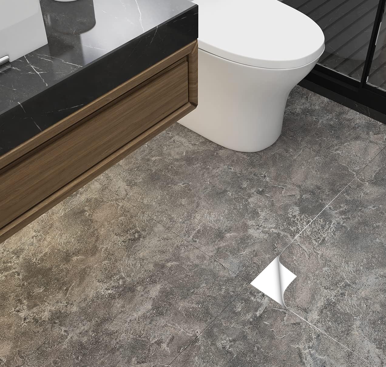Peel and Stick Floor Tile,Waterproof 24 Pcs Light Gray Marble Vinyl Flooring 12"x12",Durable Vinyl Removable Stickers Tiles for Kitchen Living Room Bedroom Bathroom
