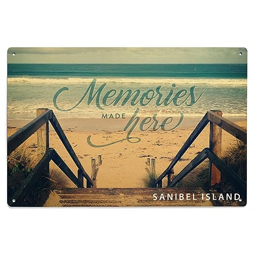 Lantern Press 6x9 Inch Wood Sign, Ready to Hang Wall Decor, Sanibel Island, Florida, Memories Made Here, Sandy Staircase, Beach Sentiment