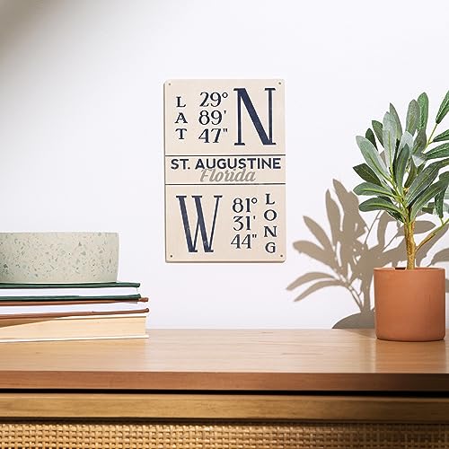 Lantern Press 6x9 Inch Wood Sign, Ready to Hang Wall Decor, St. Augustine, Florida, Latitude and Longitude (Blue)