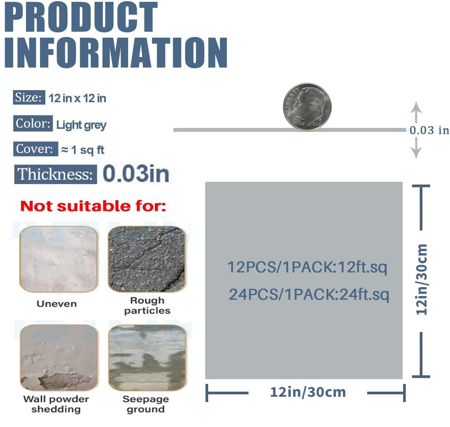 Peel and Stick Floor Tile,Waterproof 24 Pcs Light Gray Marble Vinyl Flooring 12"x12",Durable Vinyl Removable Stickers Tiles for Kitchen Living Room Bedroom Bathroom