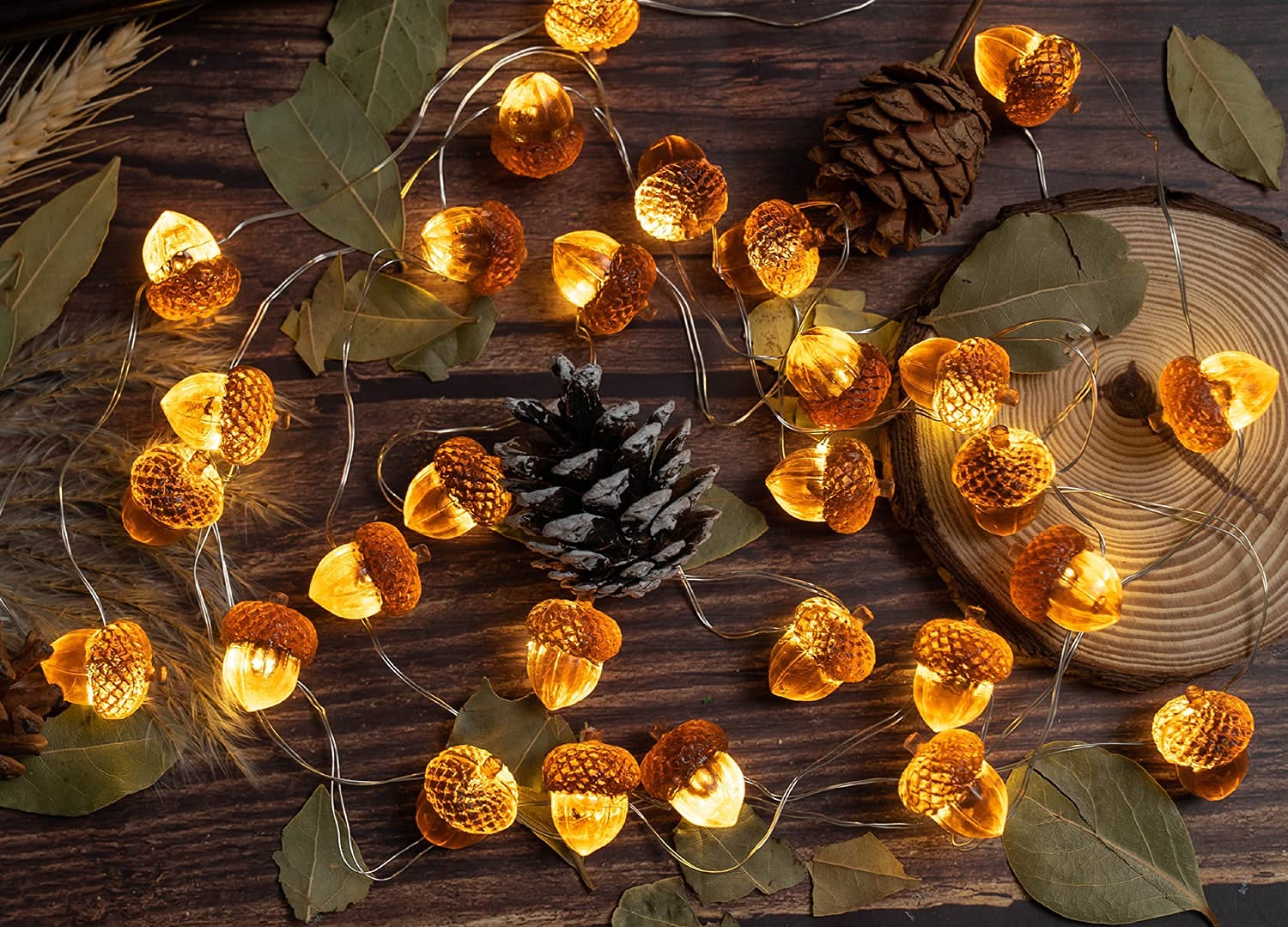 3D Acorn Fall Decorations String Lights, Full Size Acorn Christmas Theme 10 feet 30 LEDs 8 Twinkle Modes with Remote for Autumn Harvest Kitchen Baby Shower Thanksgiving Party Home Garden Wreath