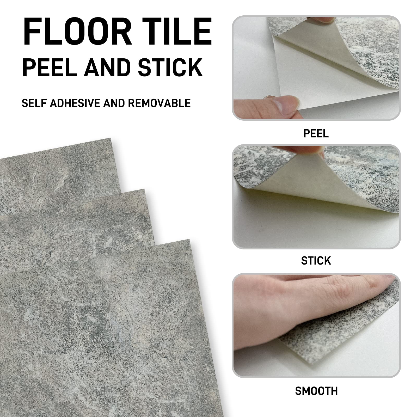 Peel and Stick Floor Tile,Waterproof 24 Pcs Light Gray Marble Vinyl Flooring 12"x12",Durable Vinyl Removable Stickers Tiles for Kitchen Living Room Bedroom Bathroom