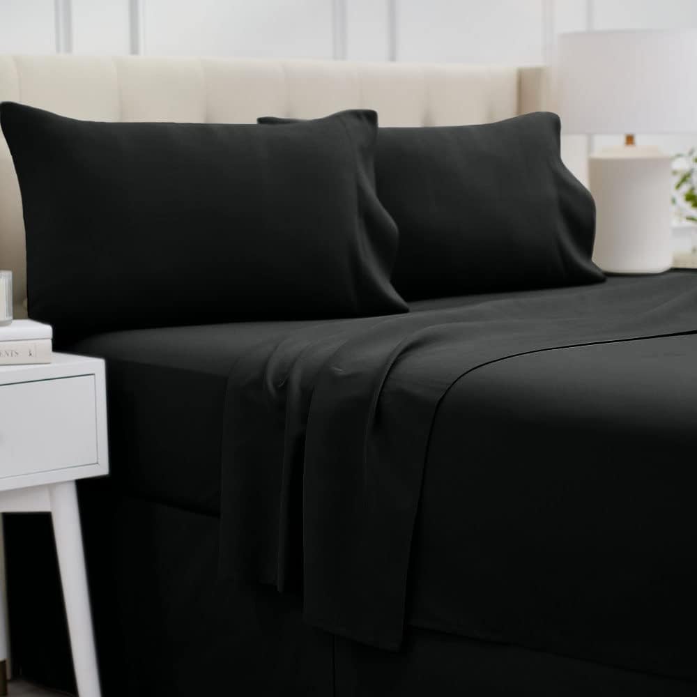 lalaLOOM Full Bed Sheet Set, Soft Microfiber Hotel Luxury Bedding, Extra Deep Pocket, 4 Piece Sheets and Pillowcase Sets, Breathable Wrinkle, Fade Resistant, Easy Care Machine Washable Linen, Black