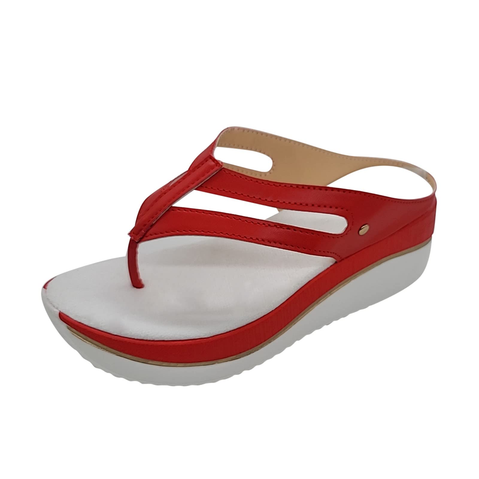 KHIIen Women's Sandals Comfortable Flip Flops Orthotic Thong Style Sandals with Arch Support Summer Casual Wedge Sandals Shoes Massage Function