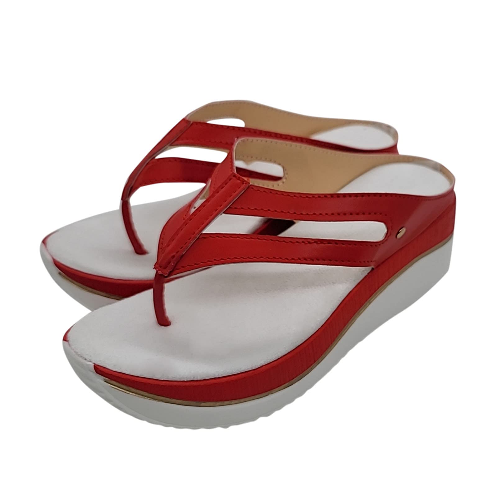 KHIIen Women's Sandals Comfortable Flip Flops Orthotic Thong Style Sandals with Arch Support Summer Casual Wedge Sandals Shoes Massage Function