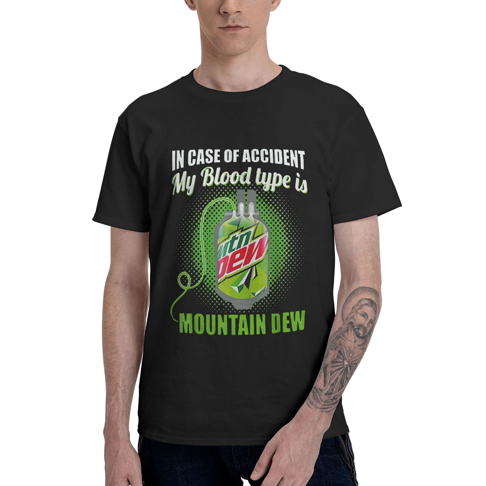 Men in Case of Accident My Blood Type is Mountain tee Dew T Shirt Crew Neck Short Sleeve Shirt, Cotton Tees Top Shirt for Man, Retro Custom Costume Tops Small Black