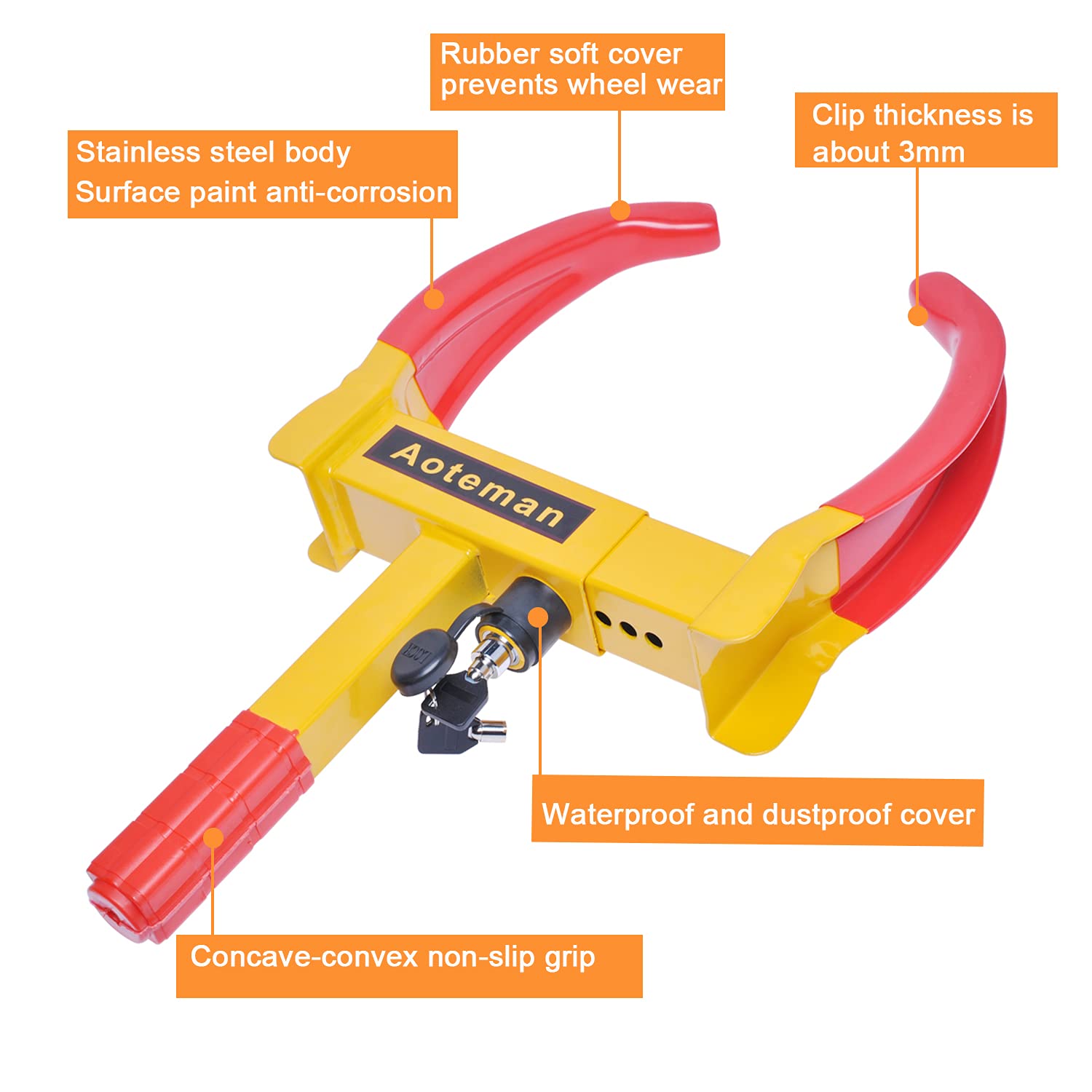 Wheel Lock Clamp Boot Tire, Wheel Clamp Lock Anti-Theft Trailer, Wheel Lock Clamp Boot Claw Stabilizer Anti Theft- Wheel Chock Lock Adjustable for Car Trailer RV Boat Auto Golf Carts,2 Packs