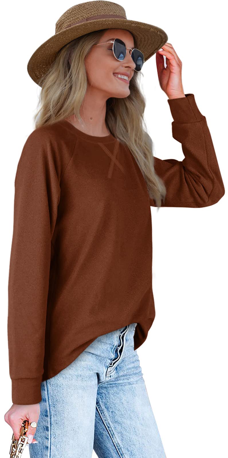Womens Fall Sweatshirt Crewneck Clothes For Women 2021 Women's Shirts Casual Brown L