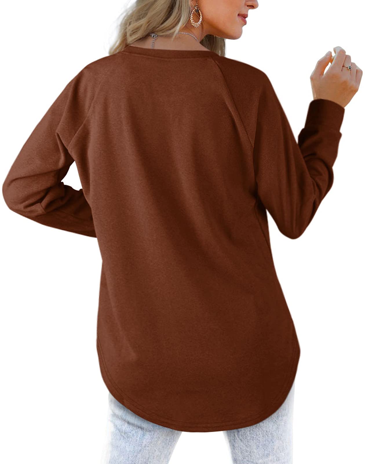 Womens Fall Sweatshirt Crewneck Clothes For Women 2021 Women's Shirts Casual Brown L